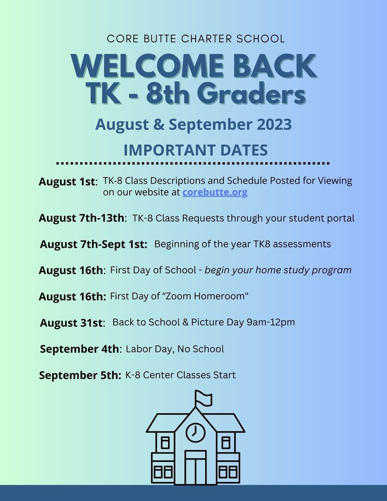 23/24 TK - 8 Important Dates | CORE Butte Elementary/Intermediate School